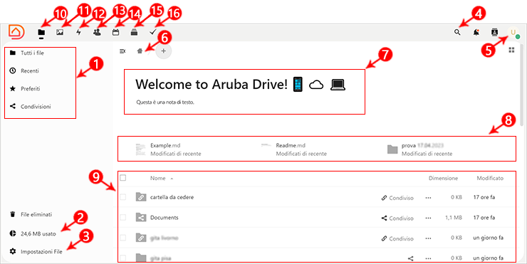 Panoramica del pannello di gestione di Aruba Drive | Guide hosting.aruba.it